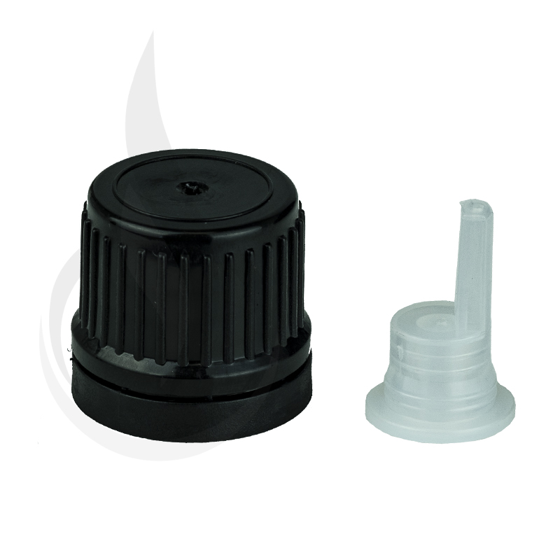 Black 18mm Tamper Evident Dropper Cap with Inverted Dropper Tip Combo ...